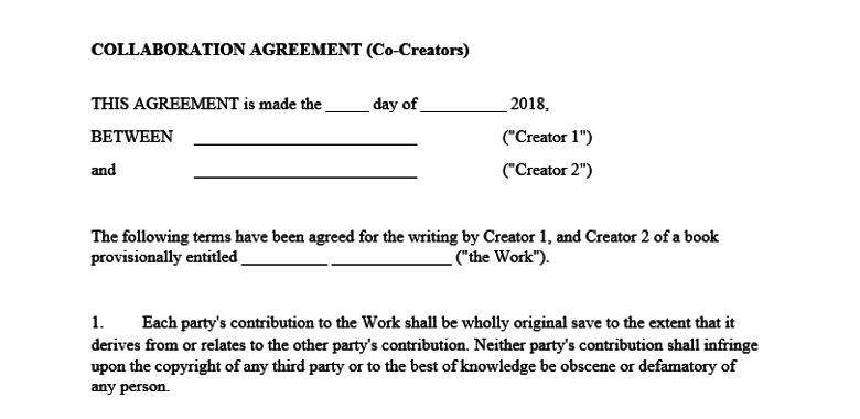 Comic Creator Collaboration Agreement Template - Creator Resource